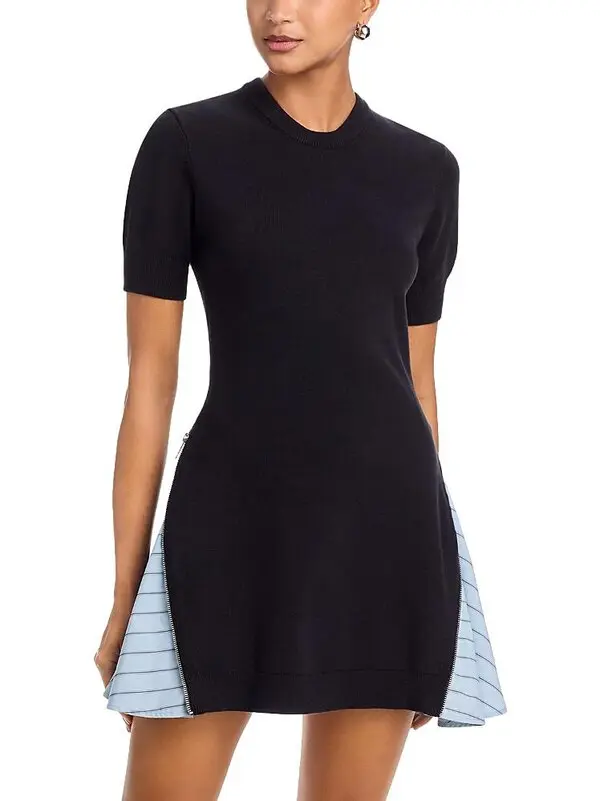 3.1 Phillip Lim Short Sleeve Combo Mini Dress - Black-oxford