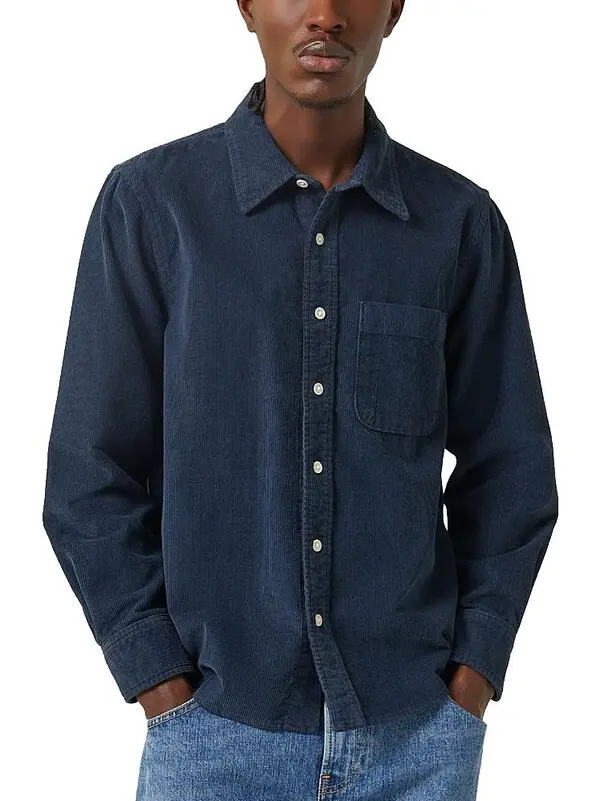 CORRIDOR Corduroy Long Sleeve Button Front Shirt - Navy