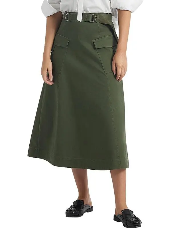 Derek Lam 10 Crosby Philomena Belted Midi Skirt - Fatigue