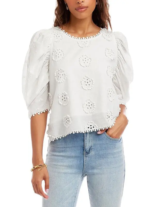 Karen Kane Embroidered Puff Sleeve Top - Off White