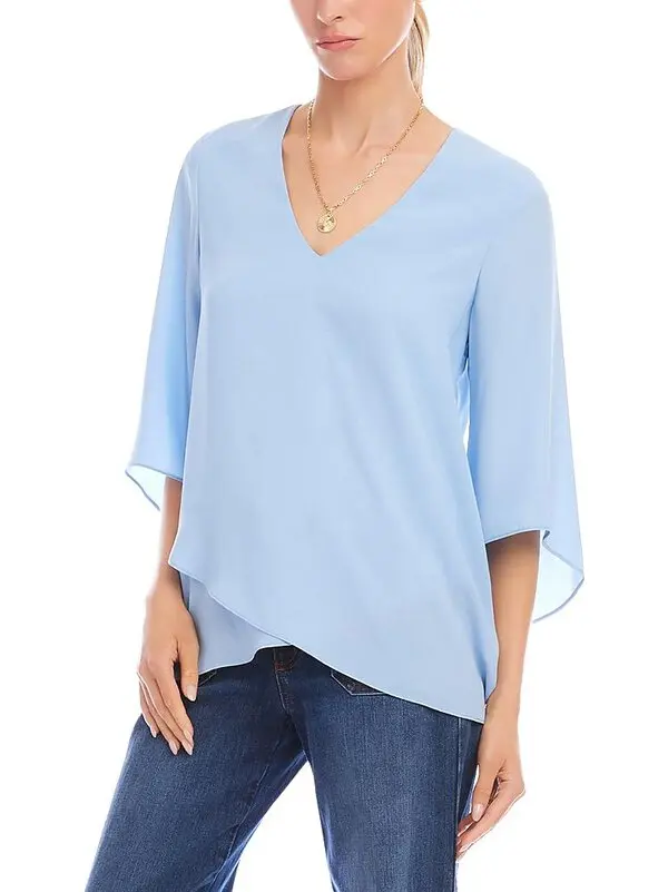 Karen Kane Bracelet Sleeve Asymmetric Top - Lake