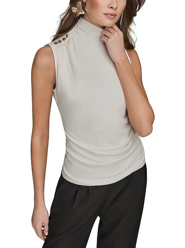 Donna Karan New York Draped Button Trim Top - Cream