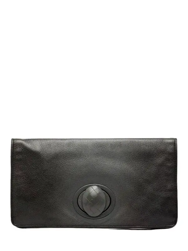 Bottega Veneta Leather Turn Lock Clutch - Black