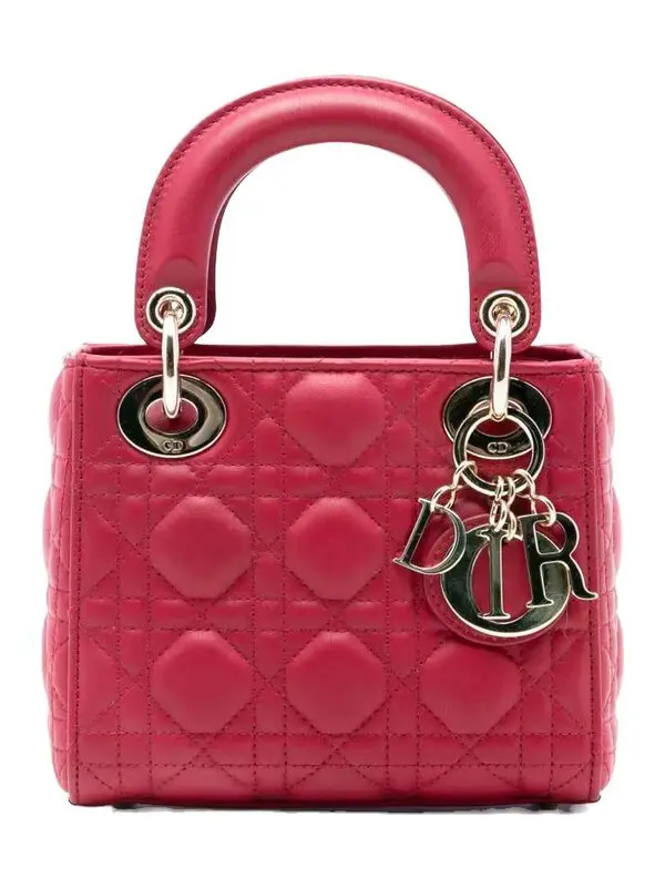 Dior 2020 Mini Lambskin Cannage Lady Satchel - Pink