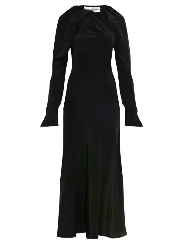 Victoria Beckham Long-sleeve Twisted Midi Dress - Black