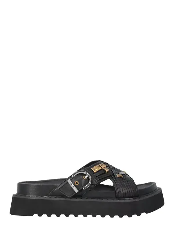 Pinko Woven Leather Sandals - Black