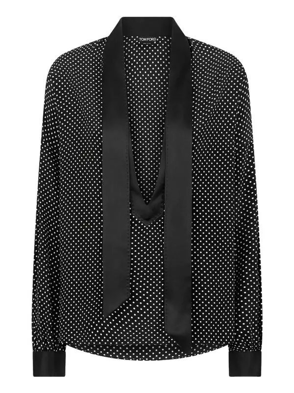 TOM FORD Lavalliere Polka Dot Blouse - Black