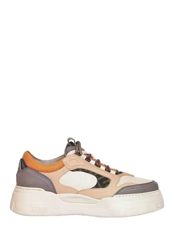 Fendi Force Embossed Padded Leather Sneakers - Neutrals