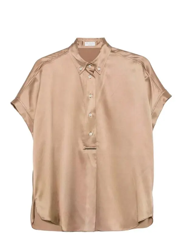 Brunello Cucinelli Buttoned Silk Top - Neutrals