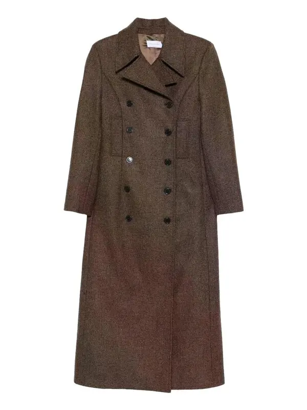 THE NINA STUDIO Double-breasted Check Coat - Brown