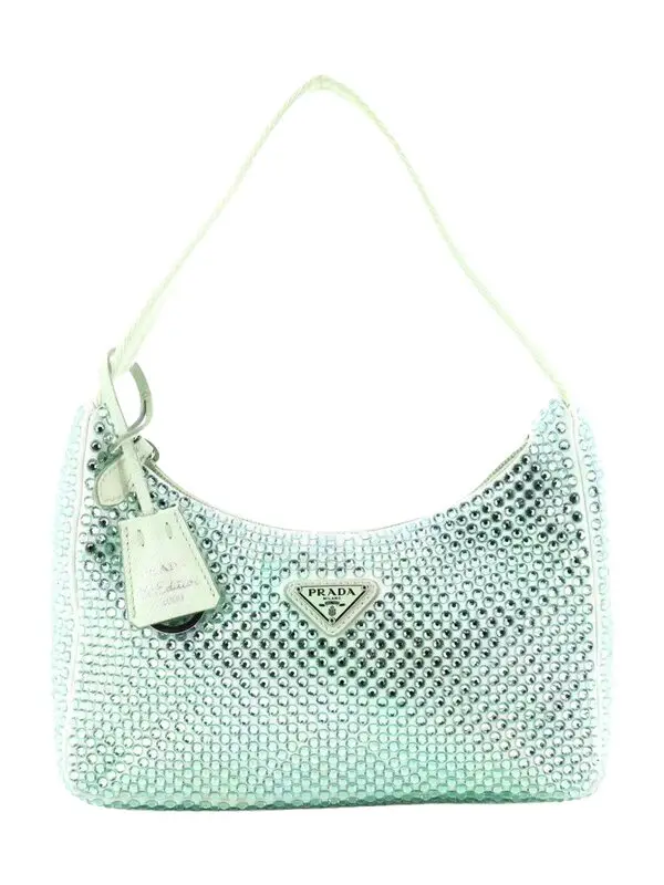 Prada Re-edition 2000 Crystal Embellished Mini Hobo Bag - Green