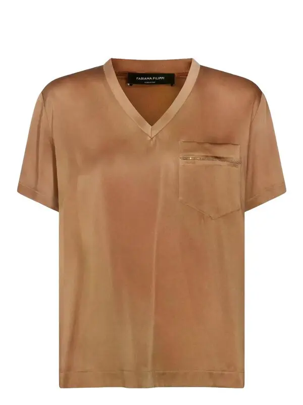 Fabiana Filippi Pocket V-neck T-shirt - Brown