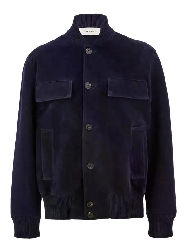 FERRAGAMO Long-sleeve Suede Bomber Jacket - Blue