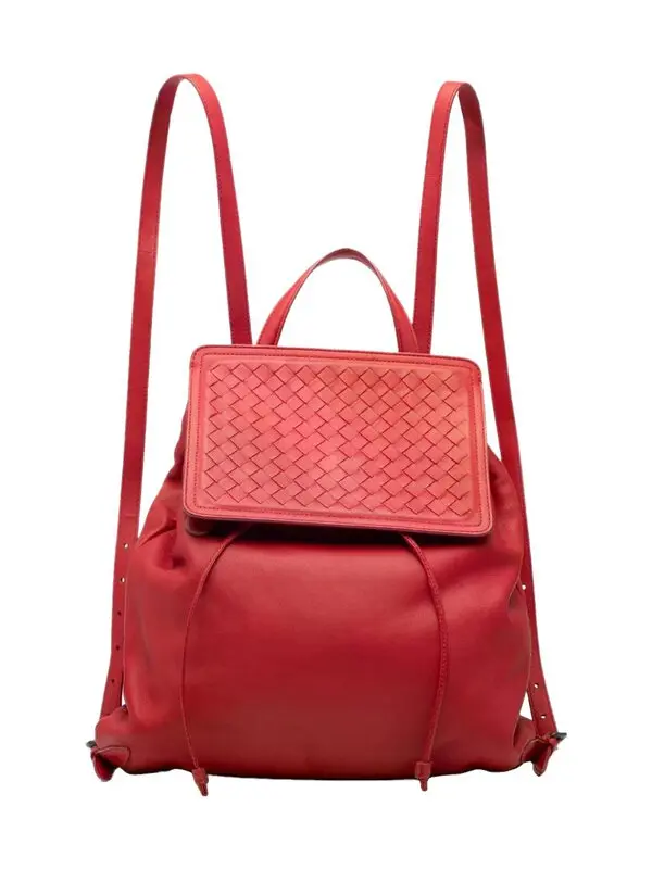 Bottega Veneta Leather Intrecciato Backpack - Red