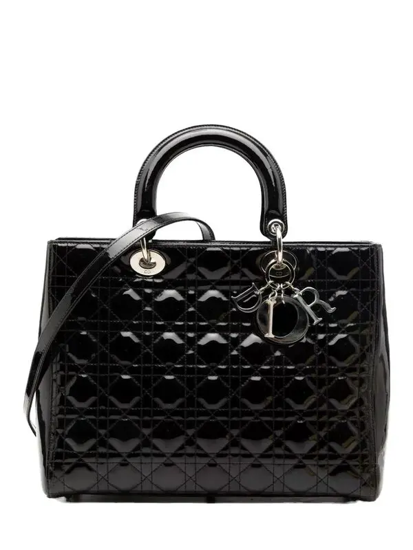 Dior 2011 Large Patent Cannage Lady Satchel - Black