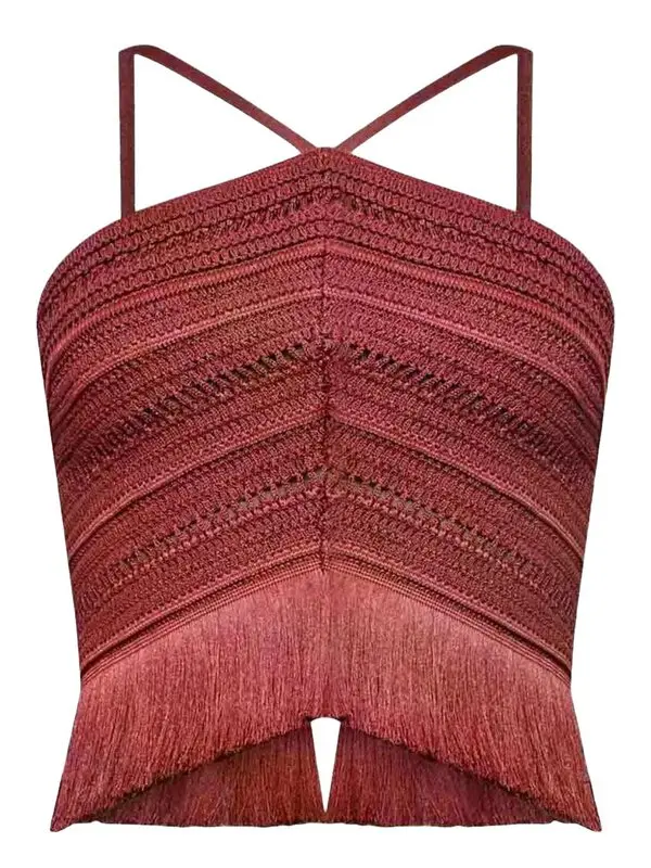 PatBO Amber Fringed Top - Brown