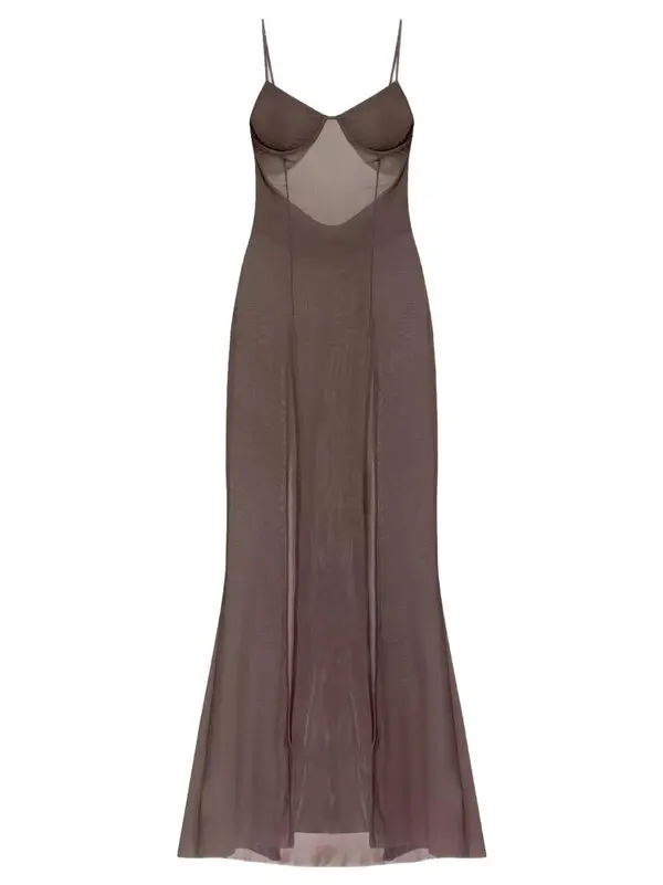 Bond Eye Mesh Slit Maxi Dress - Brown