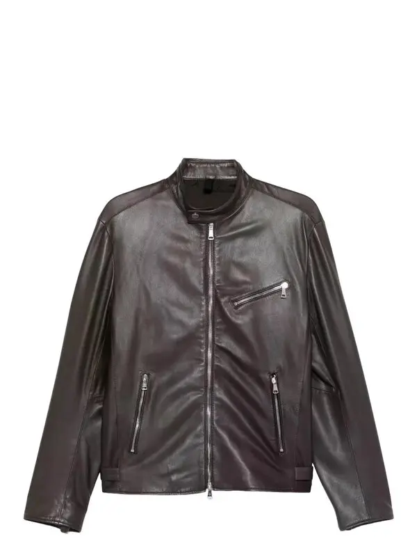 Tagliatore Leather Zip-up Jacket - Brown
