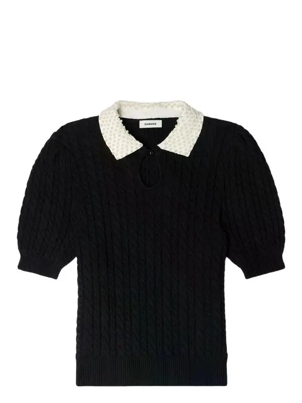 Sandro Collared Short Sleeve Top - Black