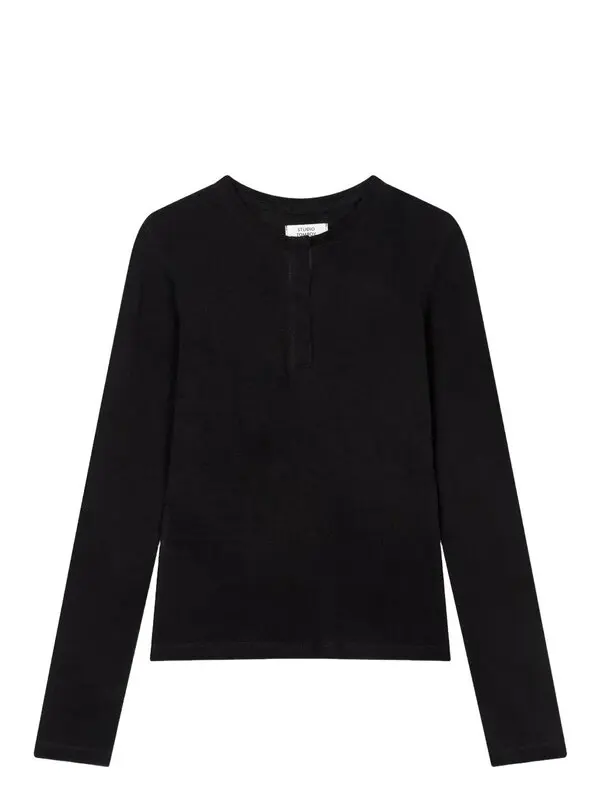 STUDIO TOMBOY Snap-button Henley Top - Black