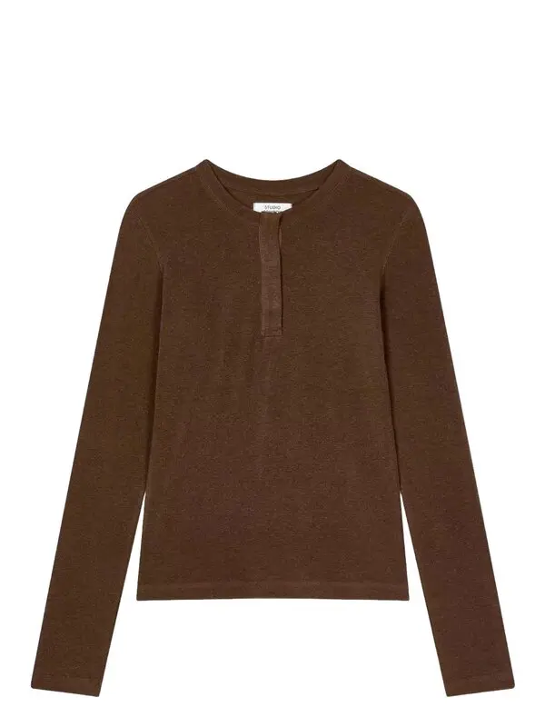 STUDIO TOMBOY Snap-button Henley Top - Brown