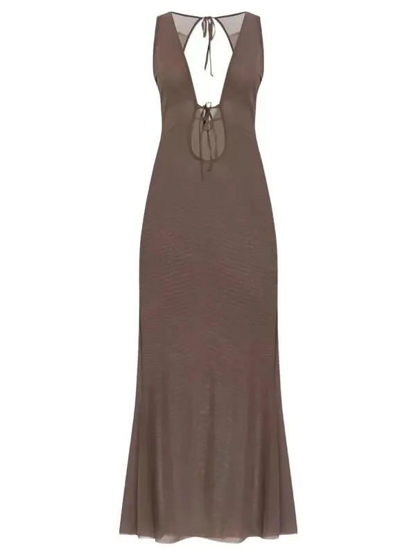 Bond Eye Mesh Tie Maxi Dress - Brown