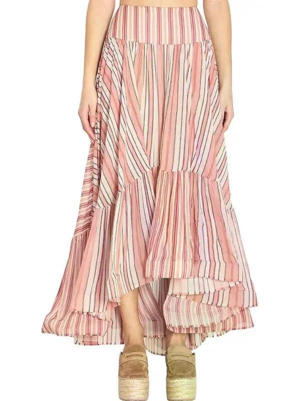 Zimmermann Bohémien Rebellion Striped Midi Skirt - Pink
