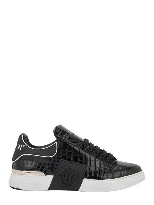 Philipp Plein Phantom Kick$ Cocco Embossed Low-top Sneakers - Black