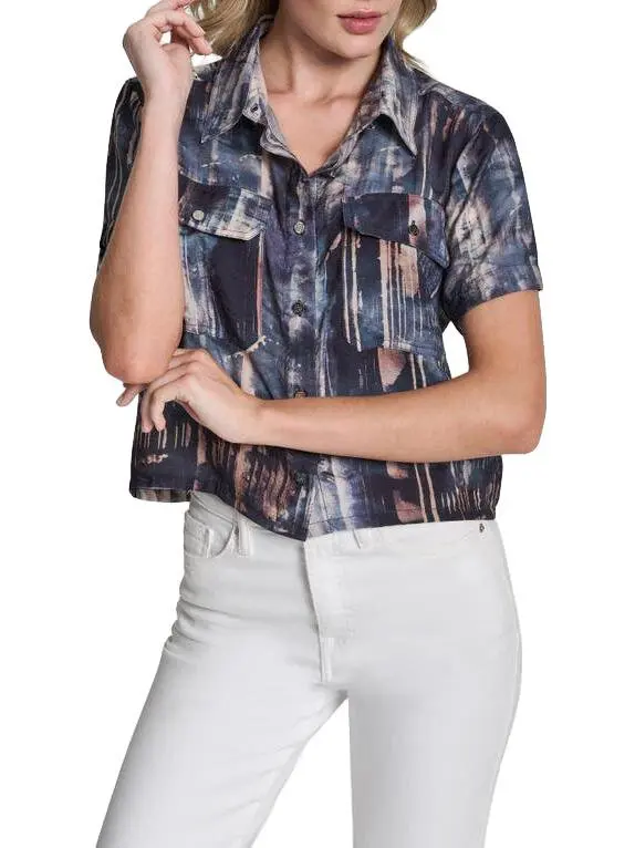 Dkny Printed Short Sleeve Button-up Shirt - Hudson Lights