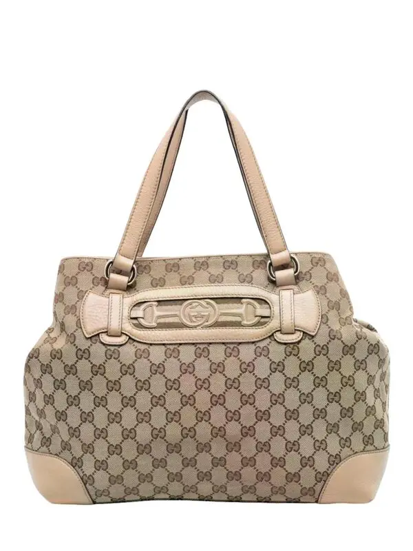 Gucci Gg Canvas Web Dressage Tote Bag - Brown