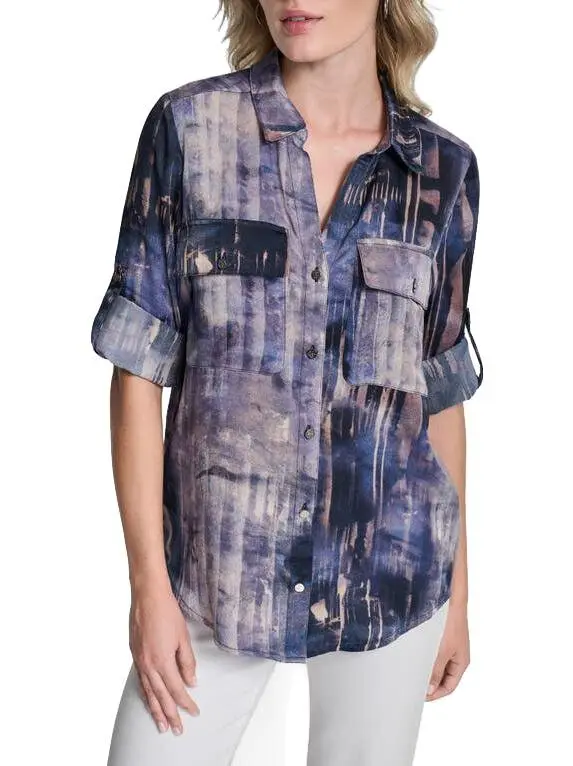Dkny Abstract Print Roll-tab Sleeve Button-up Shirt - Hudson Lights