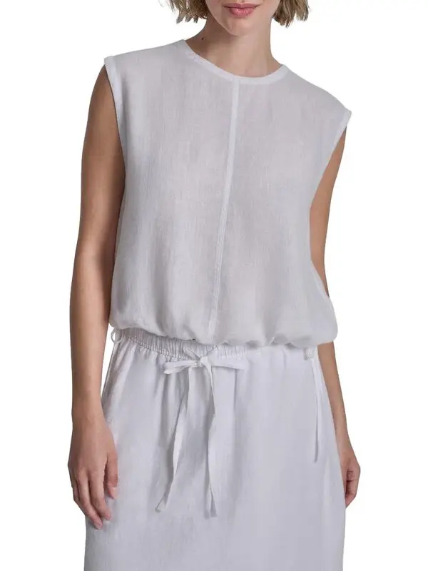 Dkny Drawstring Hem Linen Top - White