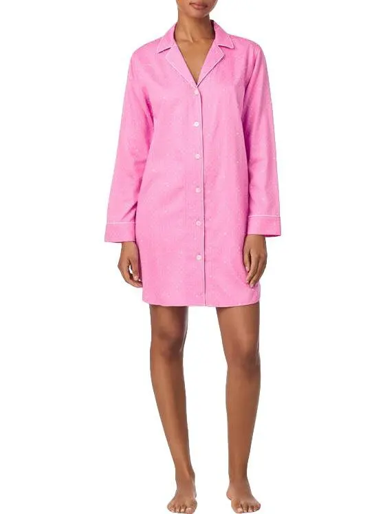 Ralph Lauren Long Sleeve Cotton Blend Sleepshirt - Pink Print