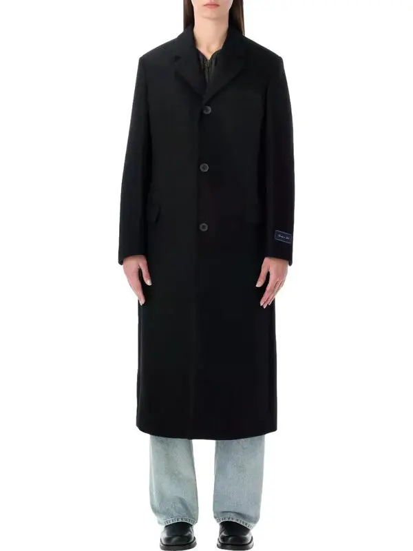 SPORTY & RICH Signature Logo Wool Coat - Black