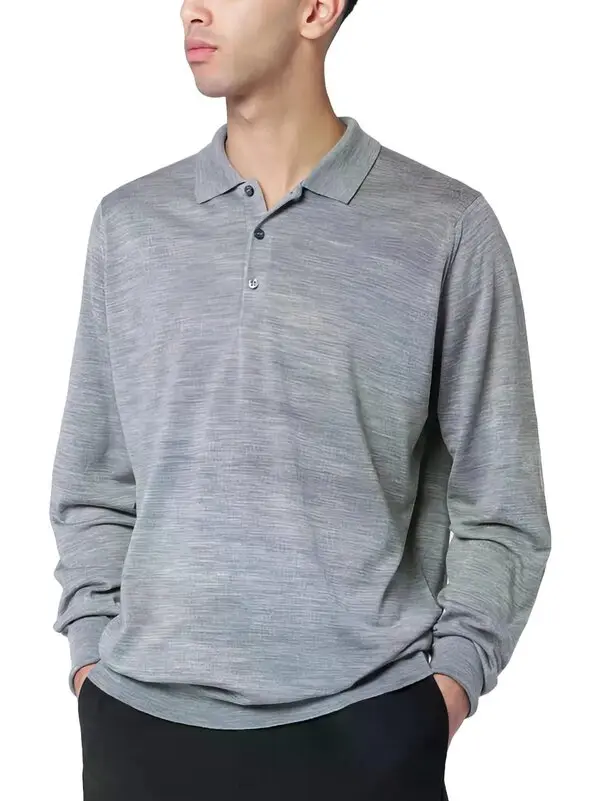 John Smedley Long Sleeve Polo Shirt - Grey