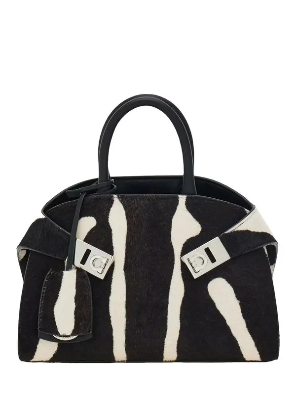 FERRAGAMO Mini Hug Calf Hair Satchel - Kasba Bianco/nero