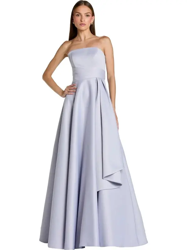 Mac Duggal Strapless Satin Ball Gown With Draped Detail - Periwinkle