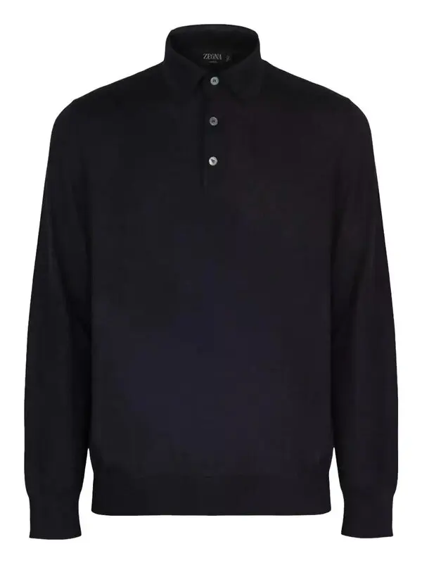 Zegna Ribbed Long-sleeve Polo Shirt - Blue