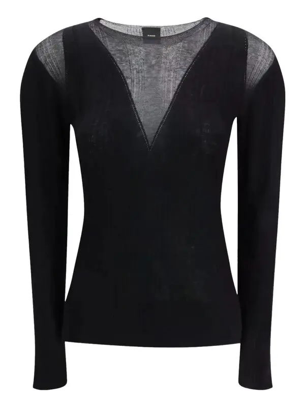 Pinko Sheer Ribbed Top - Black