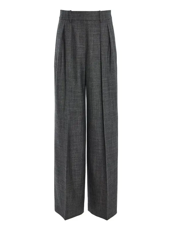 Michael Kors Pleated Wool-silk Jaspe Wide-leg Pants - Grey