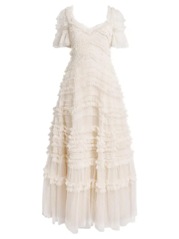 NEEDLE & THREAD Amara Ruffle Gown - Ivory