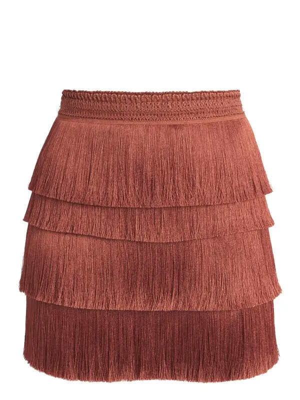 PatBO Fringe Mini Skirt - Brown