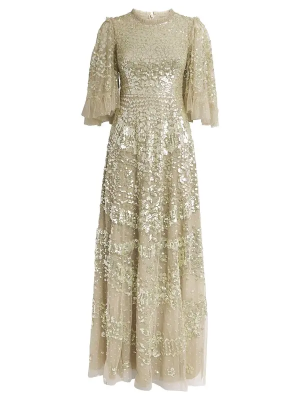 NEEDLE & THREAD Anais Sequin Gown - Gold