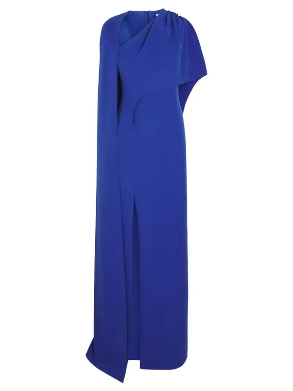 Safiyaa Crepe Cape-detail Contessa Gown - Blue