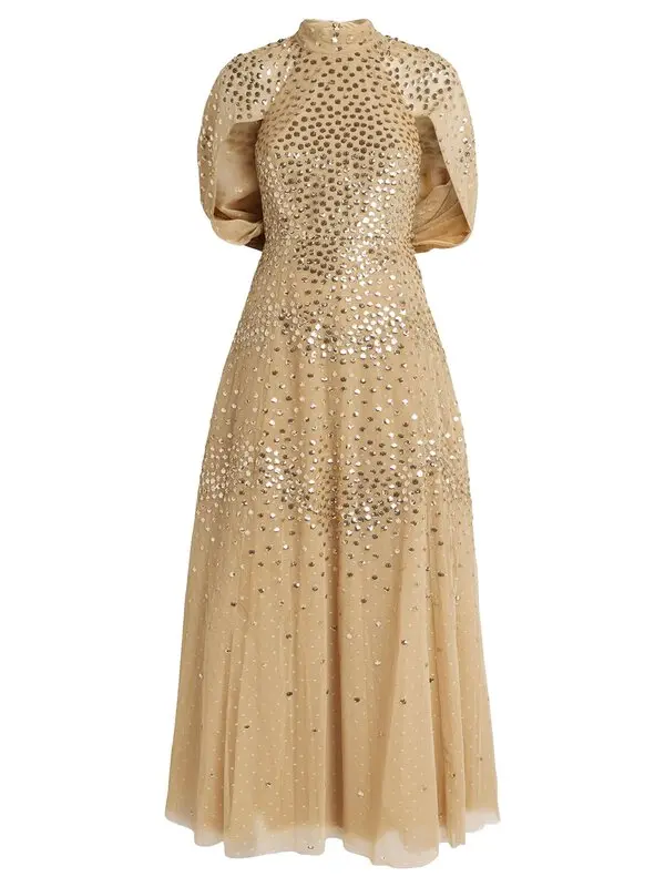 NEEDLE & THREAD Sequin Scallop Gown - Beige