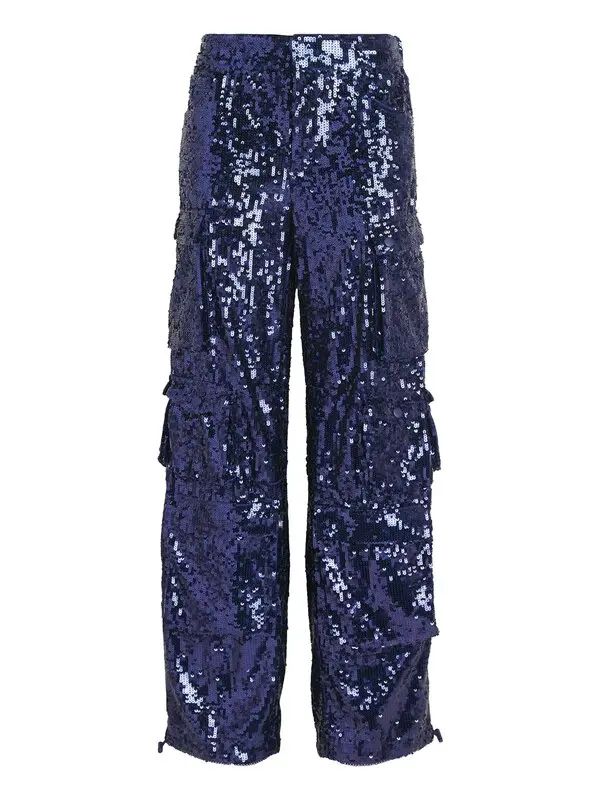 Alice + Olivia Sequin Olympia Cargo Trousers - Navy