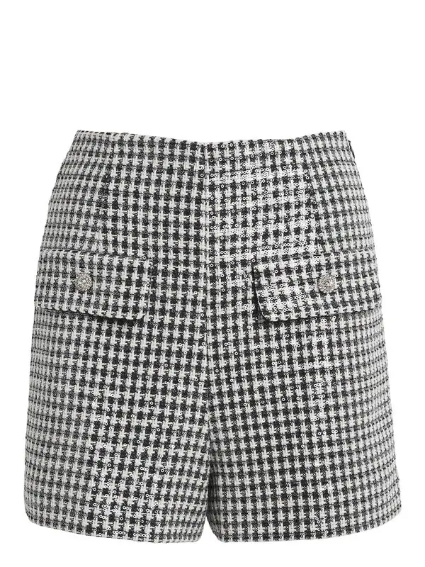 Sandro Tweed Houndstooth Sequinned Shorts - Black
