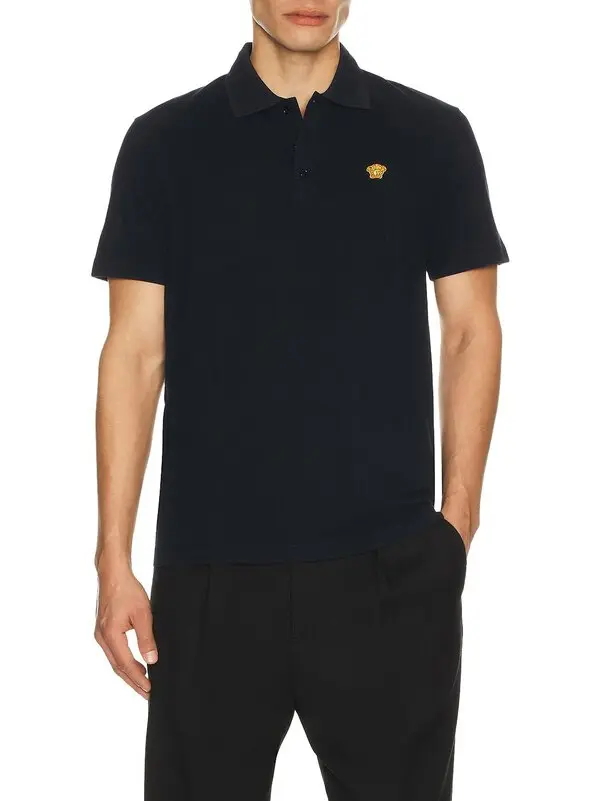 Versace Piquet Polo In Navy - Dark Navy Blue