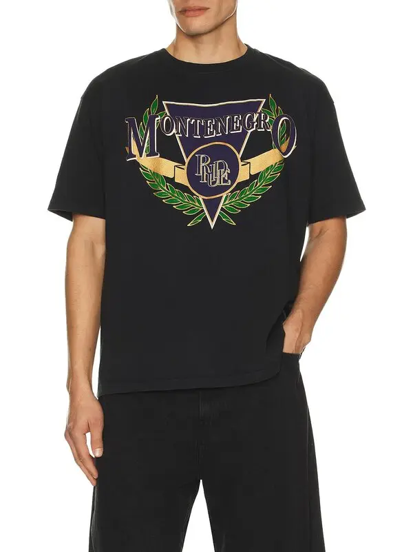Rhude Montenegro Regatta Tee In Black - Vintage Black  Navy  & Green