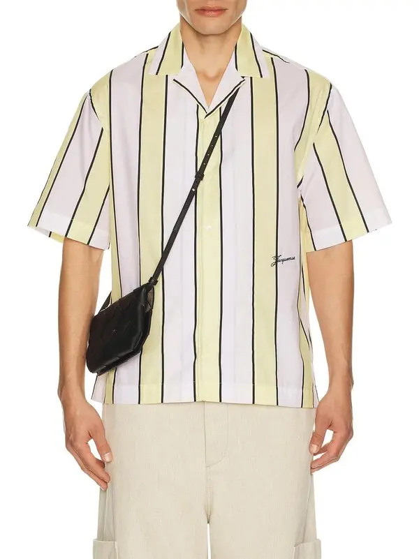 Jacquemus La Chemise Jean In White - Print Stripes White & Yellow
